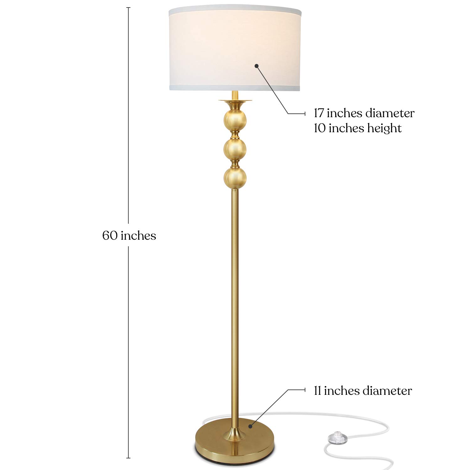Brightech Riley LED Floor lamp, Boho Lamp for Living Rooms & Offices, Great Living Room Décor, Mid-Century Standing Lamp for Bedroom Reading, Tall Lamp with Drum Shade - Gold/Brass