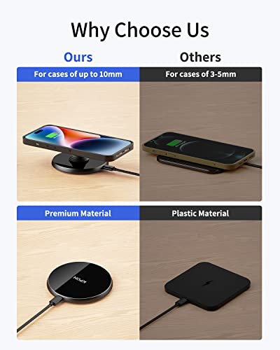 KPON Wireless Phone Charger for Thick Cases Up to 10mm - 15W Max Wireless Charging Pad for iPhone 14/13/12/11/SE/X/8/Wireless Phones - Compatible with Popsocket/Otterbox (Adapter Not Include)