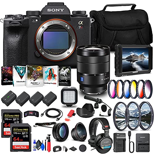 Sony Alpha a7R IIIA Mirrorless Digital Camera (Body Only) (ILCE7RM3A/B) + Sony FE 24-70mm f/4 Lens + 4K Monitor + Pro Headphones + Pro Mic + 2 x 64GB Memory Card + Photo Software + More (Renewed)