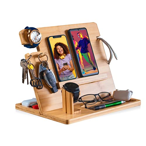 wood phone docking station accessories for mens gift for husband Wooden phone stand and phone station mens nightstand organizer for men charging station organizer mens docking station for men