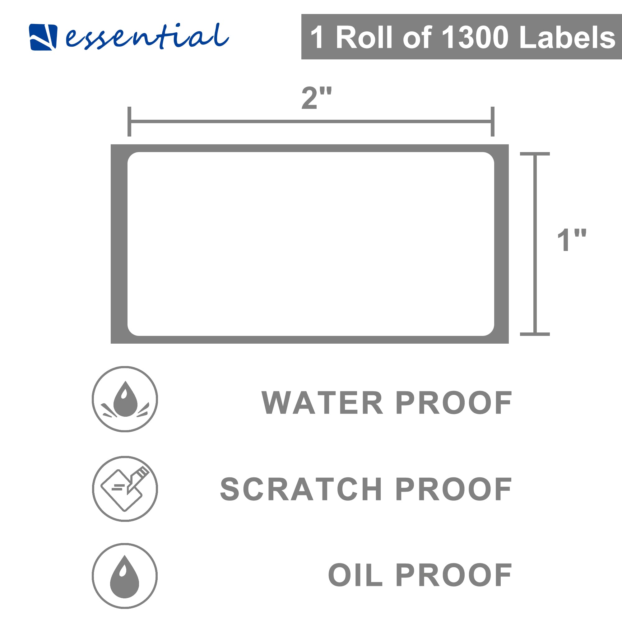 ESSENTIAL 2"x 1" White Direct Thermal Barcode Labels, Shipping Labels, Compatible with Zebra & Rollo Label Printer, 1300 Labels of Roll (1 Roll)