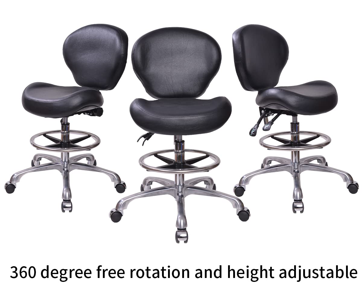 MWOSEN Height Adjustable Rolling Stools Drafting Chair with Backrest & Foot Rest,Tilt Back,Work from Home Chair,for Studio,Dental,Office,Salon and Counter, (Black)