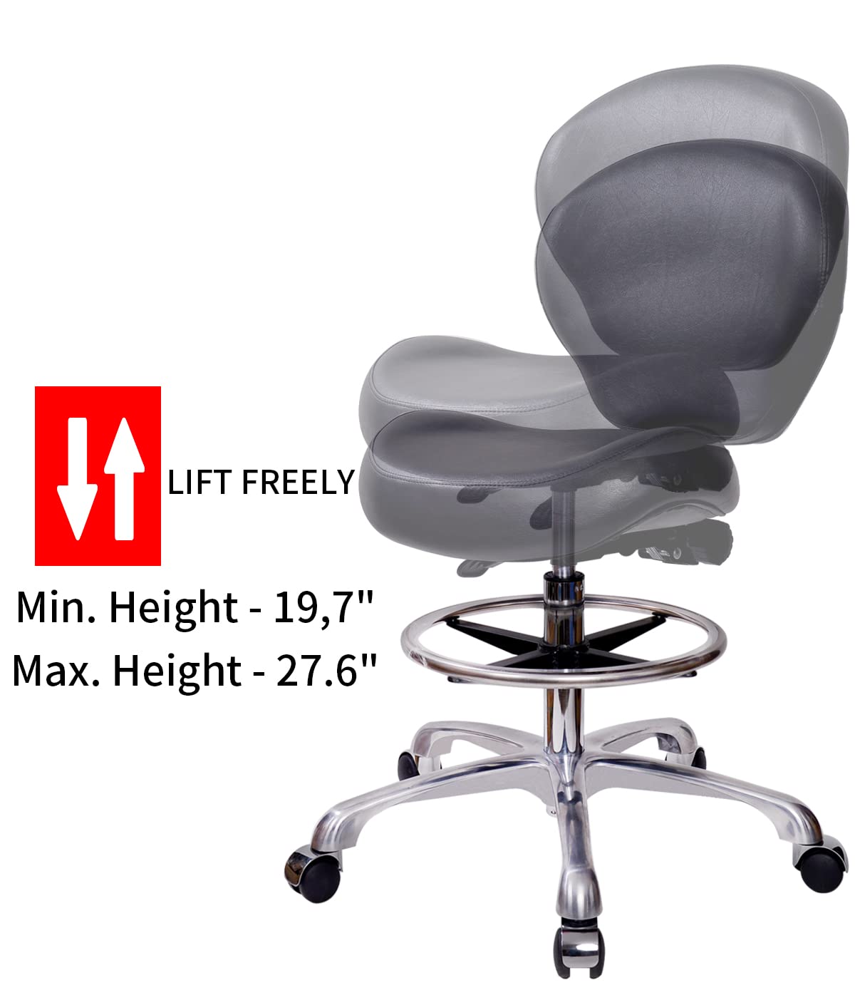MWOSEN Height Adjustable Rolling Stools Drafting Chair with Backrest & Foot Rest,Tilt Back,Work from Home Chair,for Studio,Dental,Office,Salon and Counter, (Black)