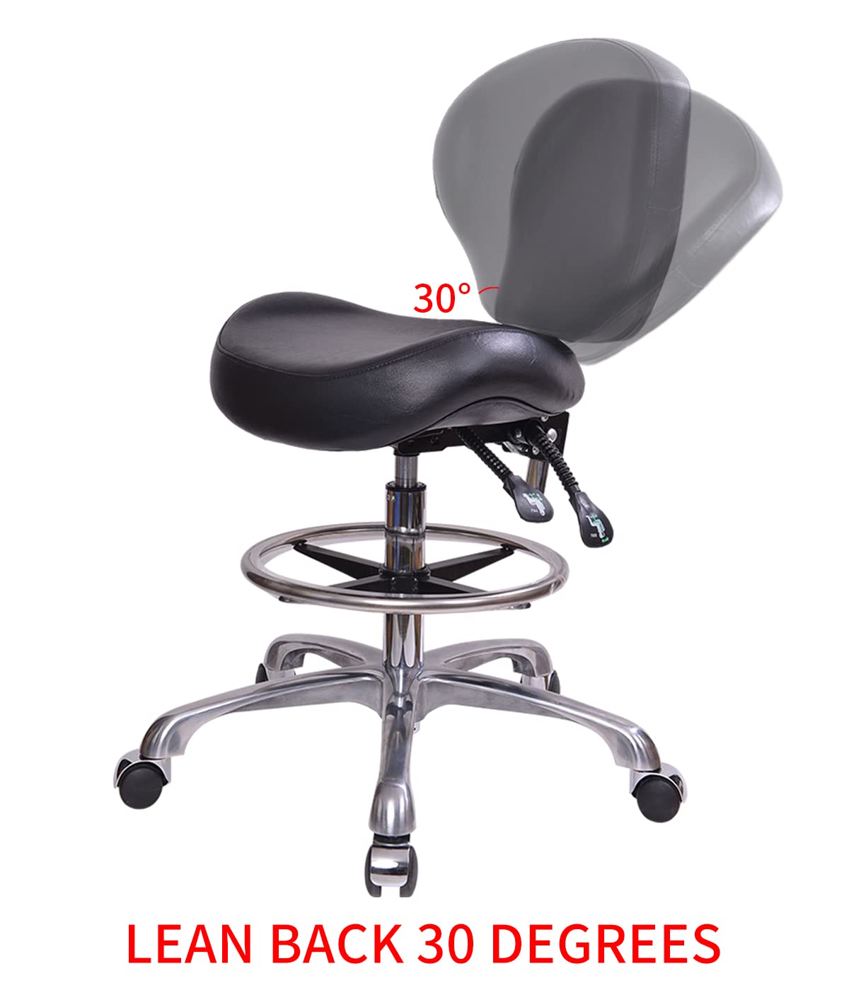 MWOSEN Height Adjustable Rolling Stools Drafting Chair with Backrest & Foot Rest,Tilt Back,Work from Home Chair,for Studio,Dental,Office,Salon and Counter, (Black)