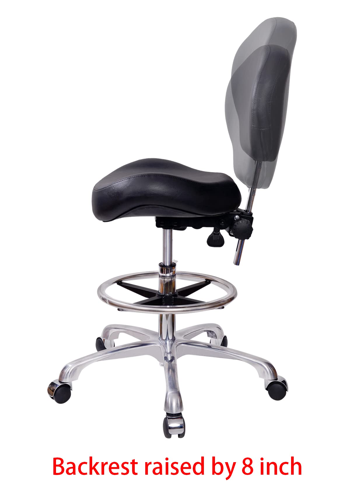 MWOSEN Height Adjustable Rolling Stools Drafting Chair with Backrest & Foot Rest,Tilt Back,Work from Home Chair,for Studio,Dental,Office,Salon and Counter, (Black)