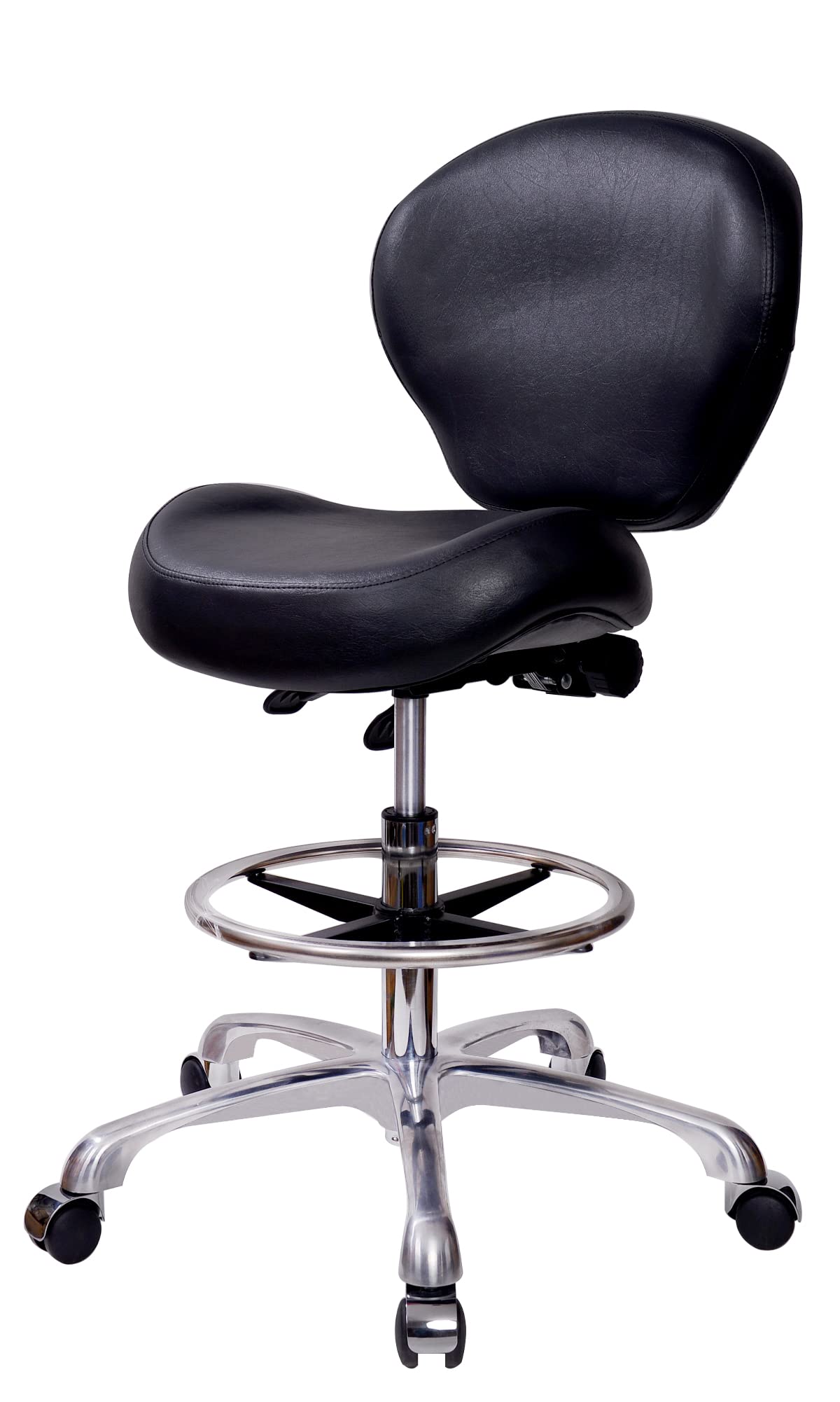 MWOSEN Height Adjustable Rolling Stools Drafting Chair with Backrest & Foot Rest,Tilt Back,Work from Home Chair,for Studio,Dental,Office,Salon and Counter, (Black)