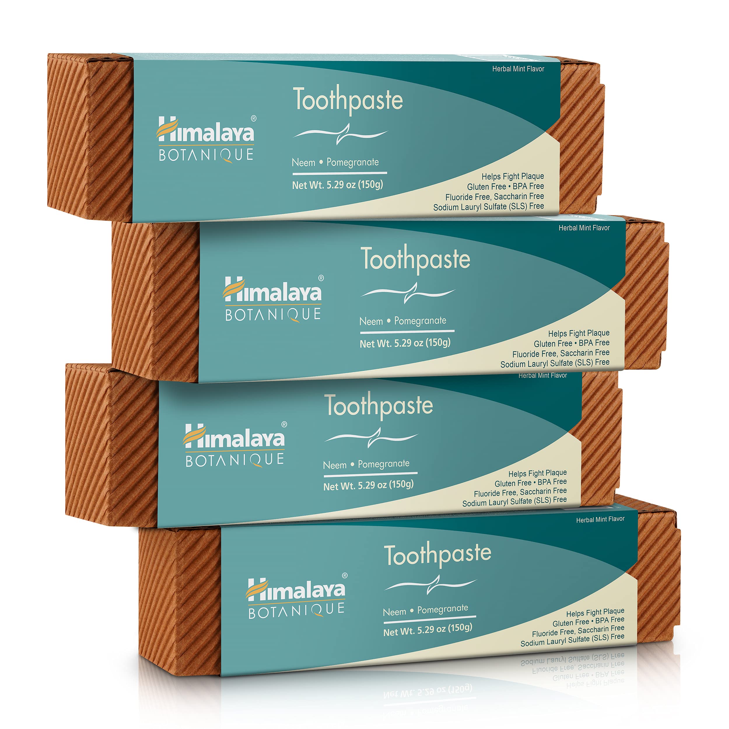 Himalaya Botanique Neem & Pomegranate Toothpaste, Original Formula for Brighter Teeth and Fresh Breath, 5.29 oz, 4 Pack