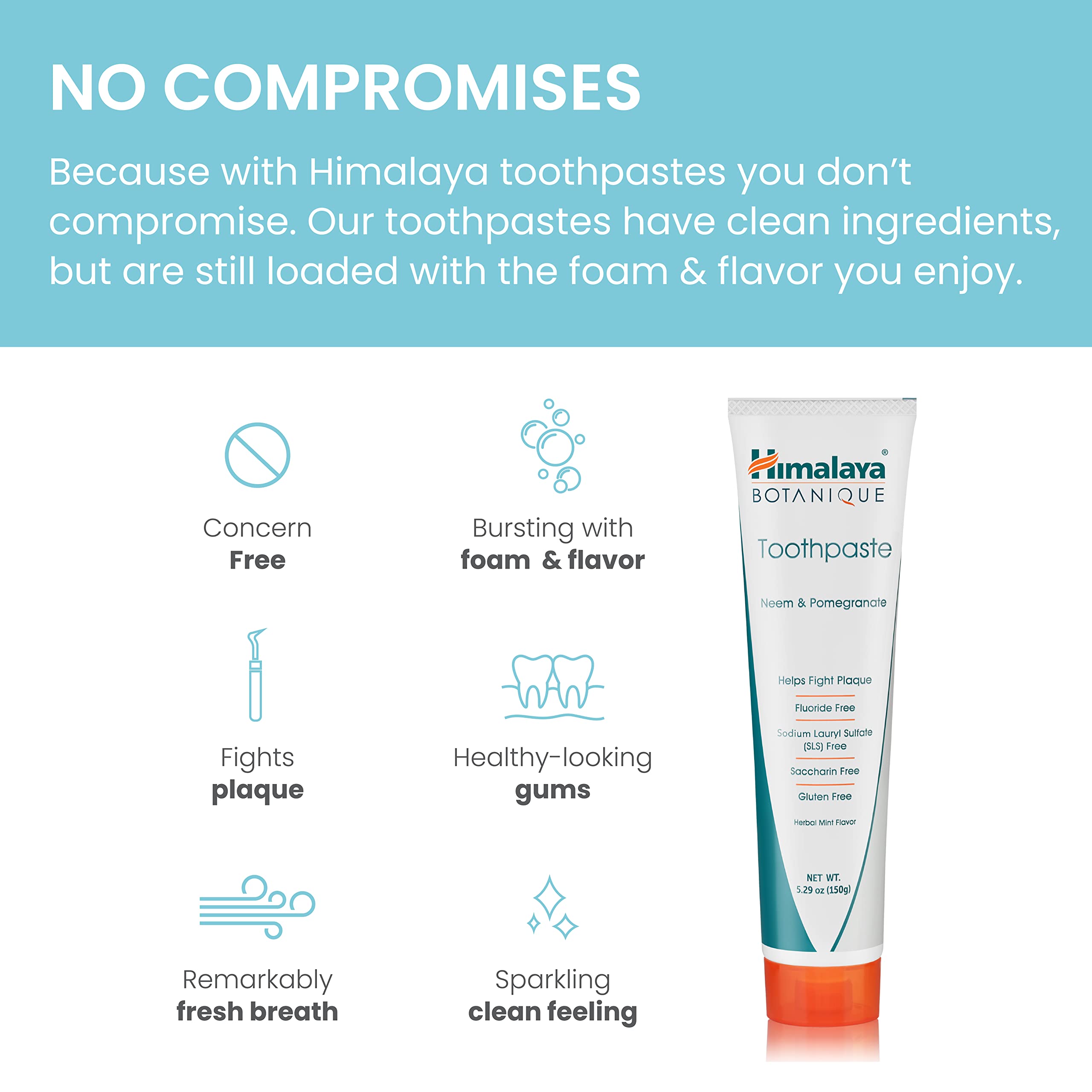 Himalaya Botanique Neem & Pomegranate Toothpaste, Original Formula for Brighter Teeth and Fresh Breath, 5.29 oz, 4 Pack