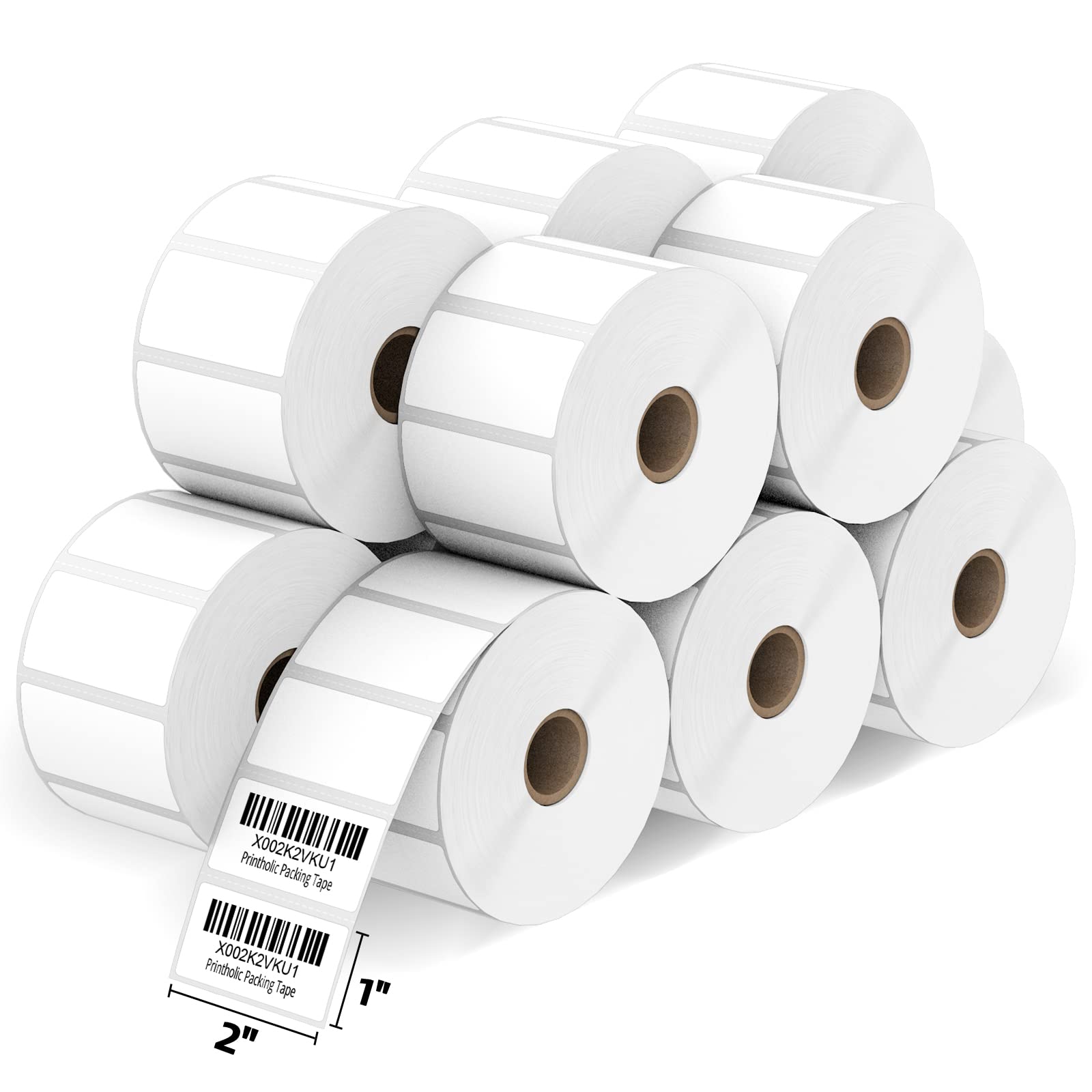 Printholic 12 Rolls 2" x 1" Direct Thermal Labels for Barcodes Postage Address Shipping Labels Compatible with Rollo & Zebra Desktop Printers Adhesive - 1300 Labels/Roll