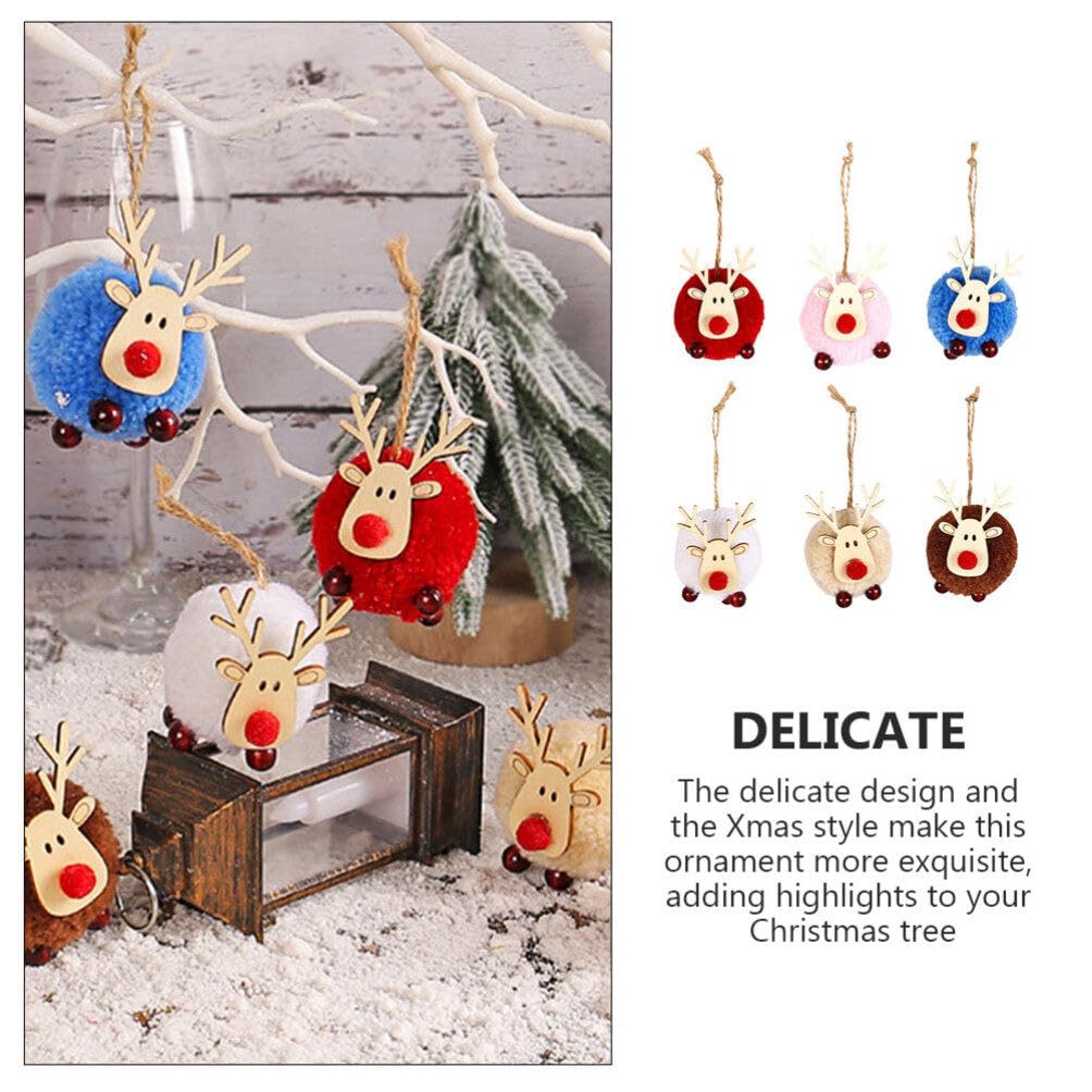 6pcs Christmas Felt Elk Hanging Ornament Antler Reindeer Hanging Pendants Stuffed Reindeer Plush Toy Christmas Tree Decor for Xmas Party Supplies