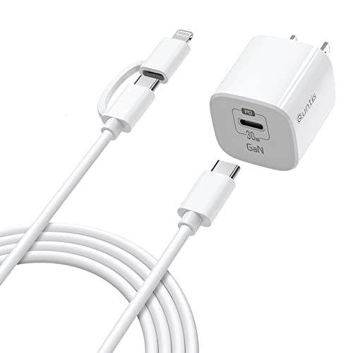 Quntis 30W USB-C Super Fast Charger, PD 3.0 GaN Charger iPad Mini Charger Fast Charging, Rapid Wall Charger Block &Cable for iPhone 14 Pro Max/14 Plus/13/12/11, iPad Pro/Air, MacBook Air, AirPods Pro