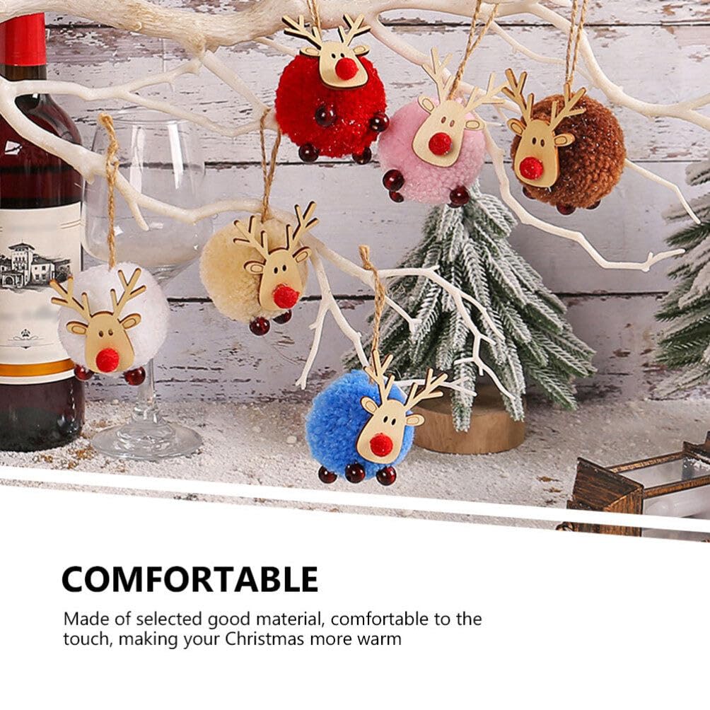 6pcs Christmas Felt Elk Hanging Ornament Antler Reindeer Hanging Pendants Stuffed Reindeer Plush Toy Christmas Tree Decor for Xmas Party Supplies