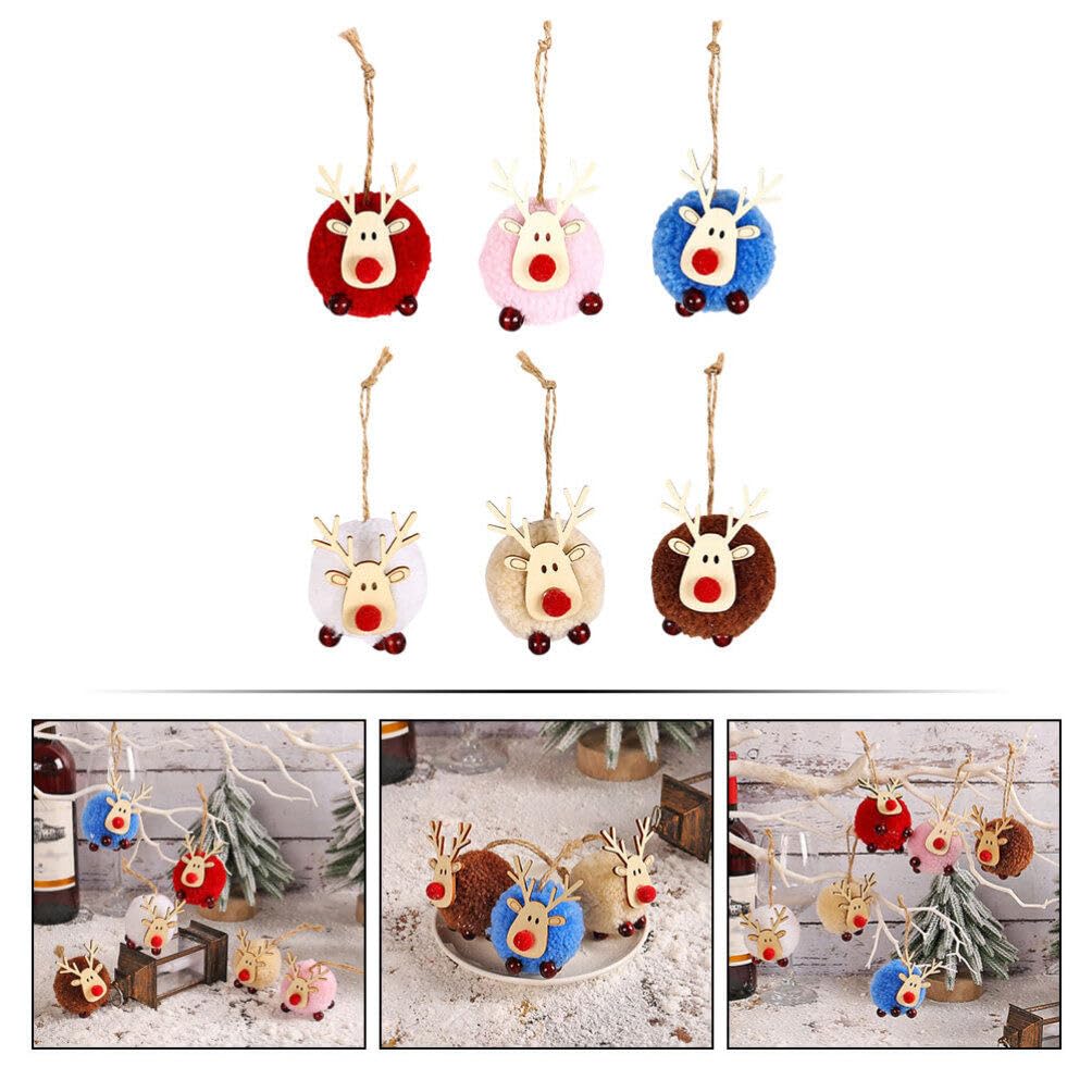 6pcs Christmas Felt Elk Hanging Ornament Antler Reindeer Hanging Pendants Stuffed Reindeer Plush Toy Christmas Tree Decor for Xmas Party Supplies