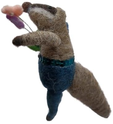 OnHoliday Wool Felt Raccoon in Shorts with Flowers Hanging Christmas Tree Ornament.