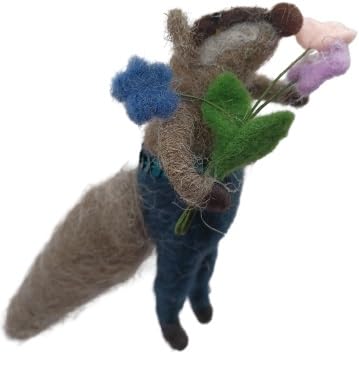 OnHoliday Wool Felt Raccoon in Shorts with Flowers Hanging Christmas Tree Ornament.