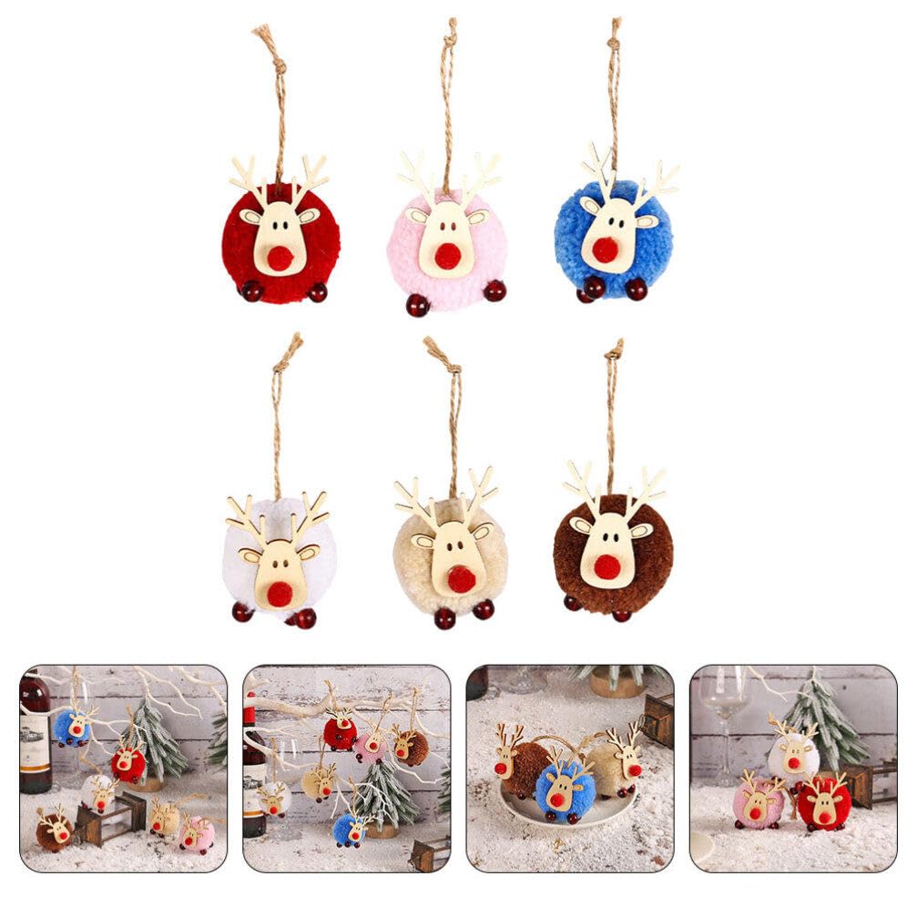 6pcs Christmas Felt Elk Hanging Ornament Antler Reindeer Hanging Pendants Stuffed Reindeer Plush Toy Christmas Tree Decor for Xmas Party Supplies