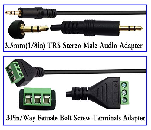 zdyCGTime 3.5mm Screw Terminal Block Cable 3.5mm (1/8inch) Stereo Audio Male to 3 Pin/Way Female Bolt Screw AV Headphone Type Adapter Cable(30CM/2Packs)(3Pole/M)