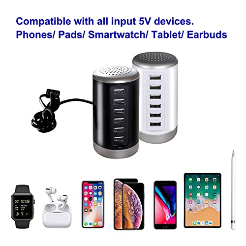Desktop USB Charging Station,6-Port USB Tower Charging Station 30W 6A USB Charging Station,Multi Ports USB Charger Charging for Smartphones,Tablets,and Other USB Devices.(Black)