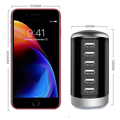 Desktop USB Charging Station,6-Port USB Tower Charging Station 30W 6A USB Charging Station,Multi Ports USB Charger Charging for Smartphones,Tablets,and Other USB Devices.(Black)