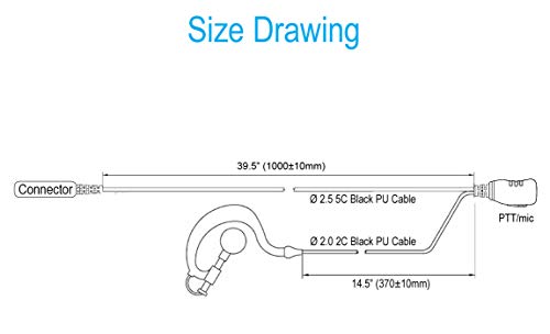 Single Wire Earhook Earpiece with Reinforced Cable for Motorola Radios BRP40 CP200 CP200D CP185 CLS1410 CLS1110 DTR650 RDU2020 RDU4100 RDU4160D RDU2080D RMU2040 RMU2080D CLS RMM RMU, G Shape Headset