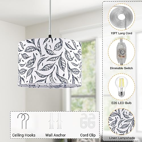 AXNAU Plug in Pendant Light, Hanging Light with Plug in Cord with Dimmable Switch, Hanging Lamp with 15 ft Cord, Pendant Light Fixture for Bedroom Kitchen Island Living Room (Bulb Included)