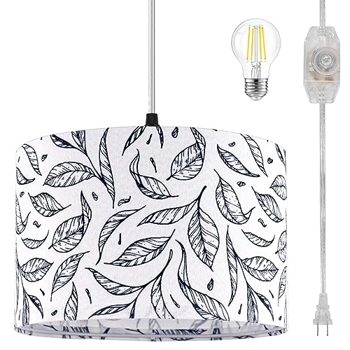 AXNAU Plug in Pendant Light, Hanging Light with Plug in Cord with Dimmable Switch, Hanging Lamp with 15 ft Cord, Pendant Light Fixture for Bedroom Kitchen Island Living Room (Bulb Included)