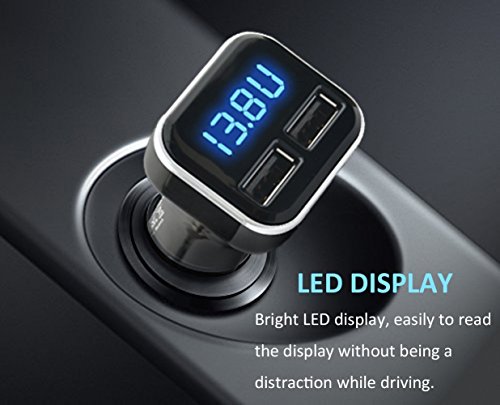 Jebsens 4.8A 24W Dual USB Car Charger Volt Meter Car Battery Monitor with LED Voltage & Amps Display, for iPhone 7 / 6s / Plus, iPad Pro/Air 2 / Mini, Galaxy S7 / S6 / Edge/Plus, Note 5/4