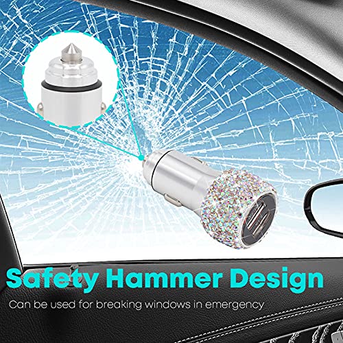 Bling Dual USB Car Charger Quick Charge 3.0 Crystal Fast Charging Cigarette Adapter Women Cute Car Accessories for iPhone Samsung Galaxy S10/S9/S8/S7/S7 Edge/S6/Edge+ Nexus 6P/5X,LG,Nexus(Multicolor)