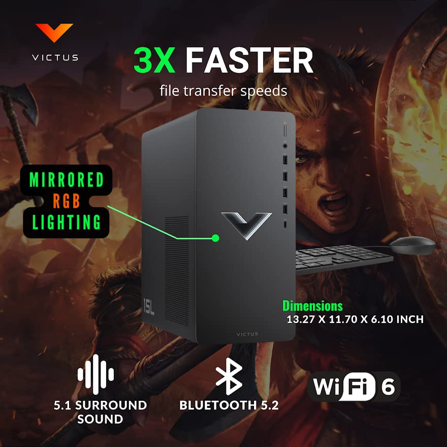 HP 15L Victus Gaming PC, AMD Ryzen 7 5700G(Beat i9-10920X,4.6 Ghz), 32GB RAM - 512GB PCIe SSD, Radeon RX 6600XT(Beat RTX 3060), Prebuilt Gaming PC Bundle, Wifi 6, 3 DisplayPort, Windows 11 Home, Black