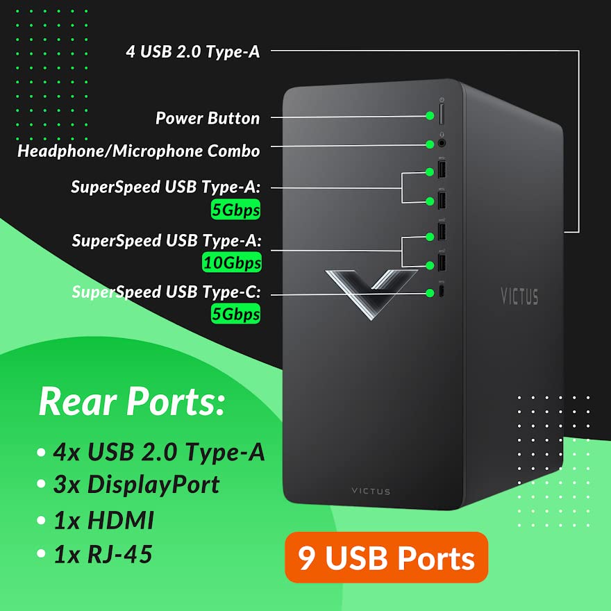 HP 15L Victus Gaming PC, AMD Ryzen 7 5700G(Beat i9-10920X,4.6 Ghz), 32GB RAM - 512GB PCIe SSD, Radeon RX 6600XT(Beat RTX 3060), Prebuilt Gaming PC Bundle, Wifi 6, 3 DisplayPort, Windows 11 Home, Black