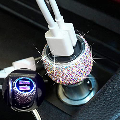 Bling Dual USB Car Charger Quick Charge 3.0 Crystal Fast Charging Cigarette Adapter Women Cute Car Accessories for iPhone Samsung Galaxy S10/S9/S8/S7/S7 Edge/S6/Edge+ Nexus 6P/5X,LG,Nexus(Multicolor)