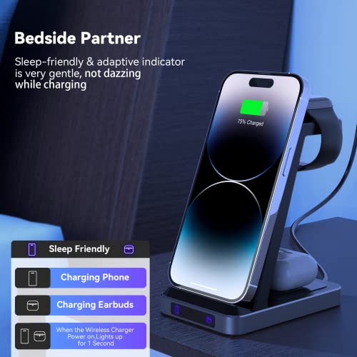 Charging Station for iPhone Multiple Devices - 3 in 1 Fast Wireless Charger Dock Stand for iPhone 14 13 12 11 Pro X Max XS XR 8 7 Plus 6s 6 Apple Watch Series 7 6 SE 5 4 3 2 & Airpods with Adapter