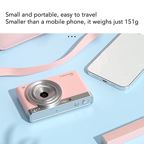 Fydun 4K Digital Camera 50MP Vlogging Camera 2.88in IPS HD Mirrorless Camera AF Autofocus 16X Zoom for Macro Shooting(Pink)