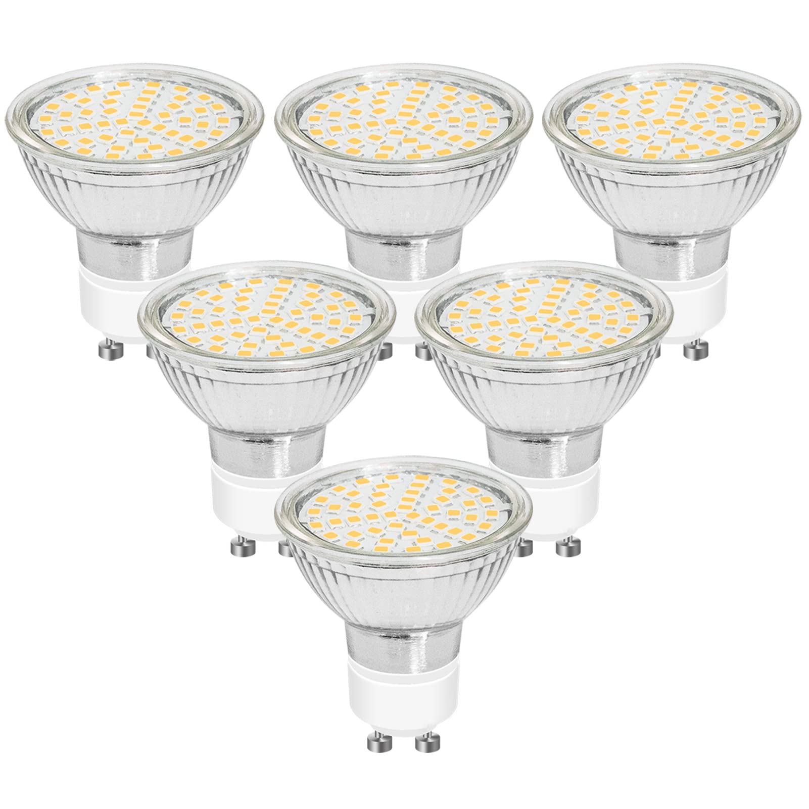 GU10 LED Light Bulbs Dimmable Daylight White 5000K 4W 2 Prong Light Bulbs Halogen Replacement Lamp 50W 40W MR16 (GU10 Base) Spotlight Track Lighting Bulb, 450LM 120° Flood Beam Angle, Pack of 6