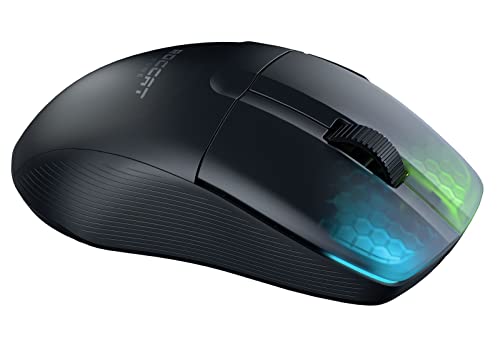 ROCCAT Kone Pro Air Gaming PC Wireless Mouse, Bluetooth Ergonomic Performance Computer Mouse with 19K DPI Optical Sensor, AIMO RGB Lighting & Aluminum Scroll Wheel, 100+ Hour Battery Life, Black