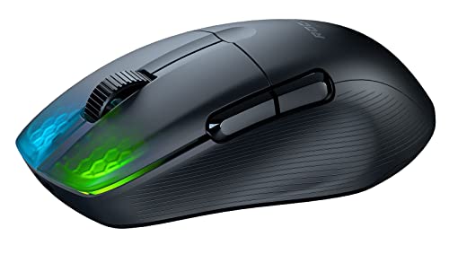 ROCCAT Kone Pro Air Gaming PC Wireless Mouse, Bluetooth Ergonomic Performance Computer Mouse with 19K DPI Optical Sensor, AIMO RGB Lighting & Aluminum Scroll Wheel, 100+ Hour Battery Life, Black