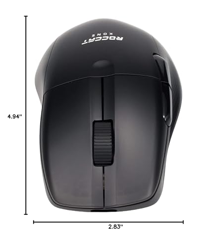 ROCCAT Kone Pro Air Gaming PC Wireless Mouse, Bluetooth Ergonomic Performance Computer Mouse with 19K DPI Optical Sensor, AIMO RGB Lighting & Aluminum Scroll Wheel, 100+ Hour Battery Life, Black