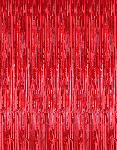 2 Pcs 3.2ft x 8.2ft Shiny Red Metallic Tinsel Foil Fringe Curtains Photo Booth Backdrop for Birthday Wedding Holiday Celebration Bachelorette Party Decorations (Red)