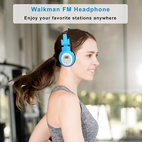 Portable Digital Personal FM Radio Headphones Ear Muffs with Antenna, 2 AA Batteries Powered LCD Display Wireless Headset with Build in Radio for Walking, Jogging and Daily Works