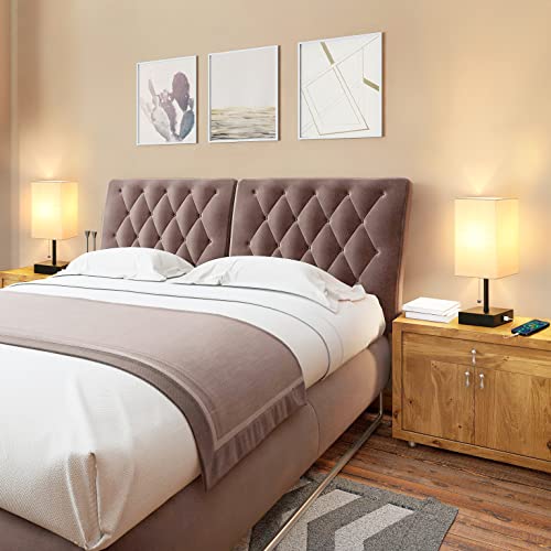 BesLowe Bedside Lamps with USB Charging Ports, Table Lamps Set of 2, Nightstand Lamps, Minimalist Modern with Pull Chain Switch and Beige Fabric Shade for Bedroom Living Room Home Office Kid’s Room