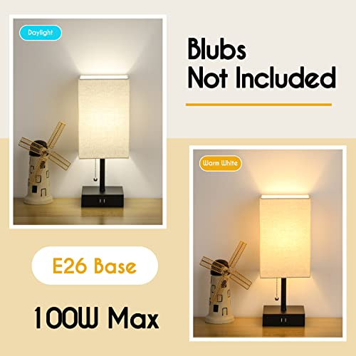 BesLowe Bedside Lamps with USB Charging Ports, Table Lamps Set of 2, Nightstand Lamps, Minimalist Modern with Pull Chain Switch and Beige Fabric Shade for Bedroom Living Room Home Office Kid’s Room