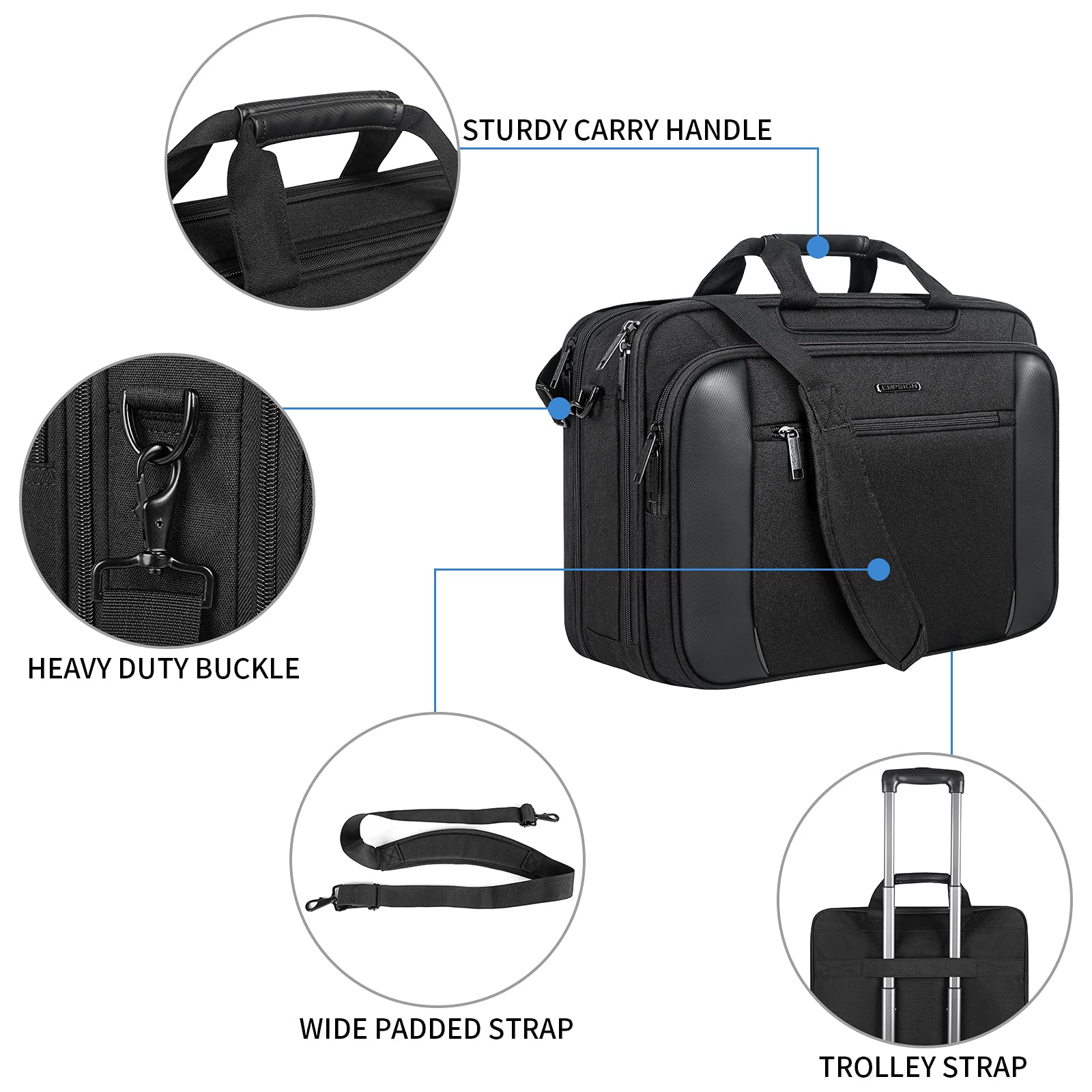 EMPSIGN 17.3 Inch Laptop Bag Briefcase, XL Gaming Computer Bag Laptop Case for Men & Women, Water Repellent, Office Carrying Case Shoulder Bag for Work Business Commute Travel School-Black