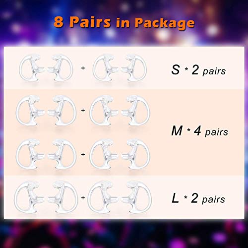 Zeadio Earmould Earpiece Earbud Earplug for Two-Way Radio Coil Tube Audio Kits (Clear, Pair of 8)