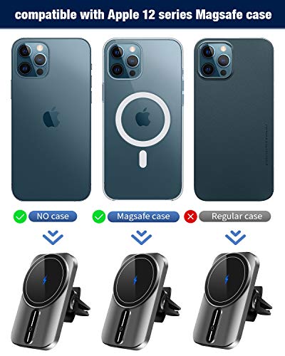 Magnetic Wireless Charger with QC3.O car Adapter WAITIEE Car Charger Mount for iPhone 14/13/12 Series with Air Vent Phone Holder 360° Adjustable Fast Car Charging