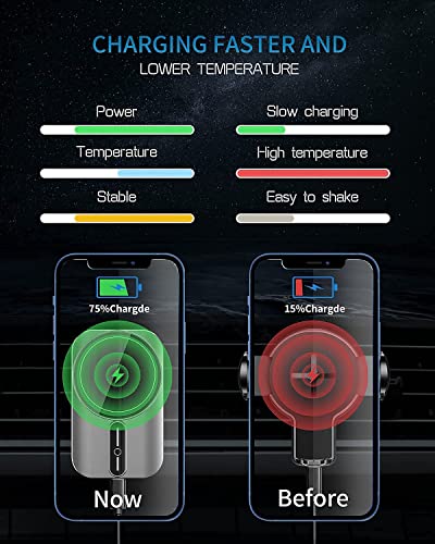 Magnetic Wireless Charger with QC3.O car Adapter WAITIEE Car Charger Mount for iPhone 14/13/12 Series with Air Vent Phone Holder 360° Adjustable Fast Car Charging
