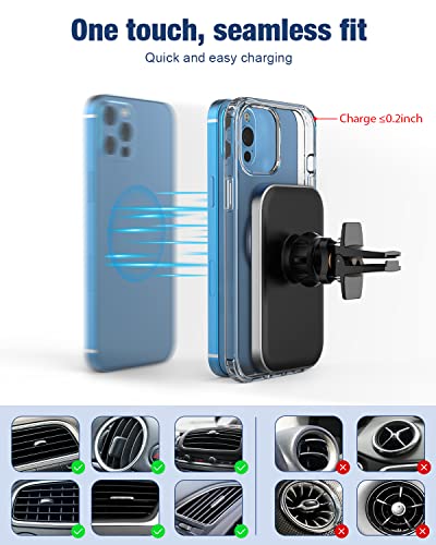 Magnetic Wireless Charger with QC3.O car Adapter WAITIEE Car Charger Mount for iPhone 14/13/12 Series with Air Vent Phone Holder 360° Adjustable Fast Car Charging