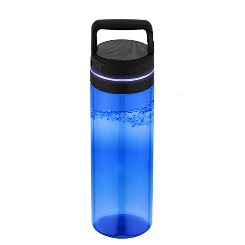 Sweda Bluetooth Speaker Water Bottle with Speaker Lid, 24oz, Screw on Cap with Built in Wireless Speaker, Transparent Sports Water Bottle, Blue WB8804