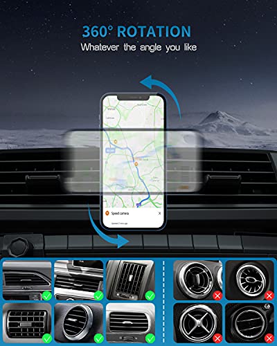 Magnetic Wireless Charger with QC3.O car Adapter WAITIEE Car Charger Mount for iPhone 14/13/12 Series with Air Vent Phone Holder 360° Adjustable Fast Car Charging