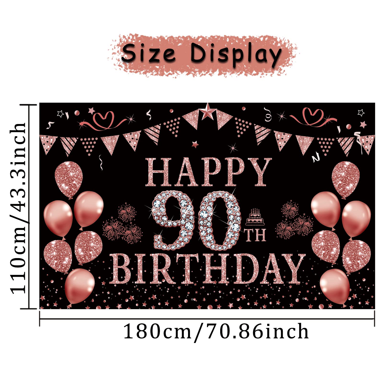 Trgowaul 90th Birthday Decorations Set: Includes Rose Gold Birthday Backdrop Banner 5.9 X 3.6 Fts, Rose Gold Back in 1933 Birthday Poster Acrylic Table Sign with Stand