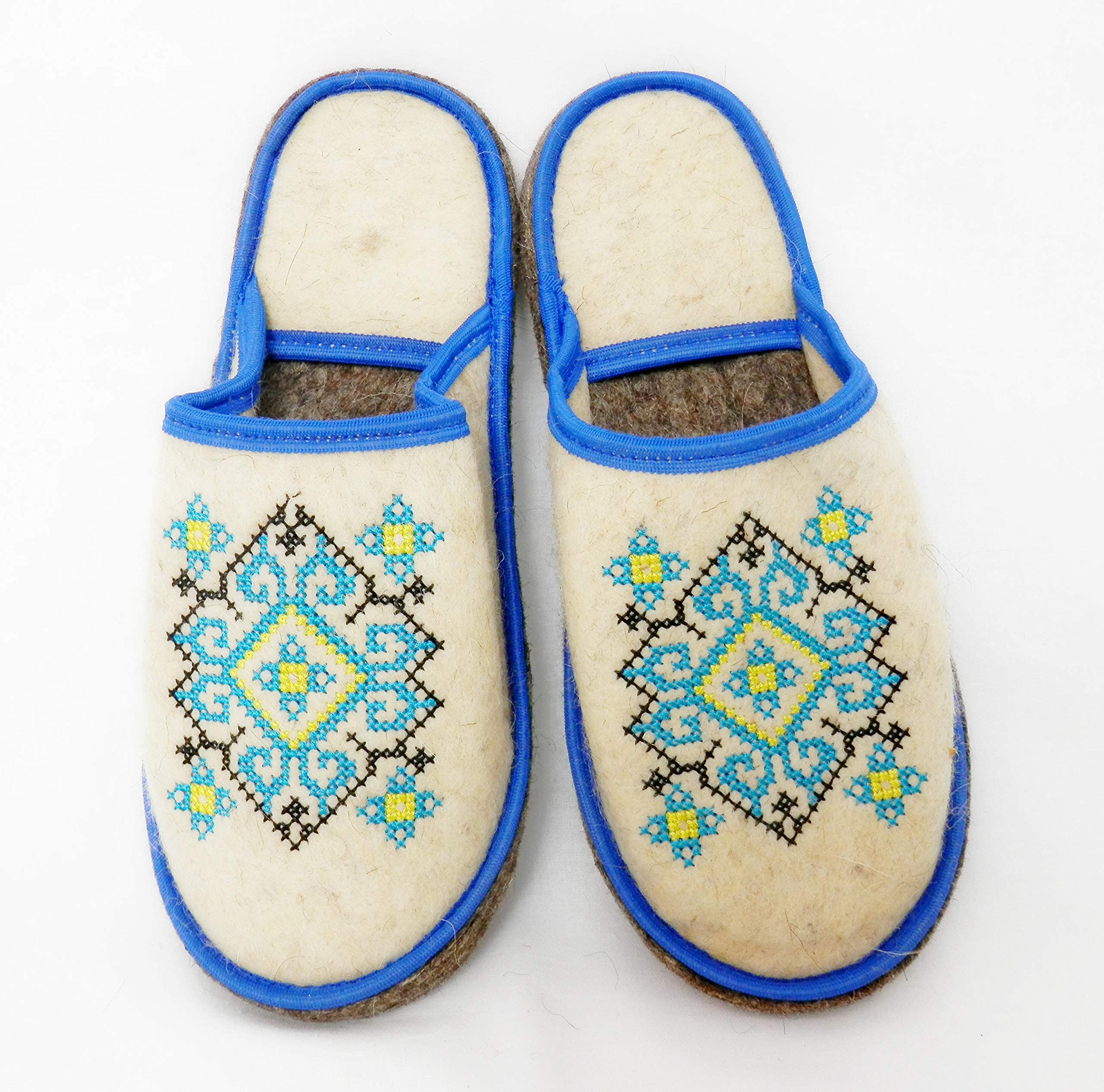 PetriStor 100% Natural Wool Felt Sauna Slippers Ukrainian Ornament Blue for Men - Sauna Banya Slippers Felt Bathhouse/Vaporarium - Made in Ukraine